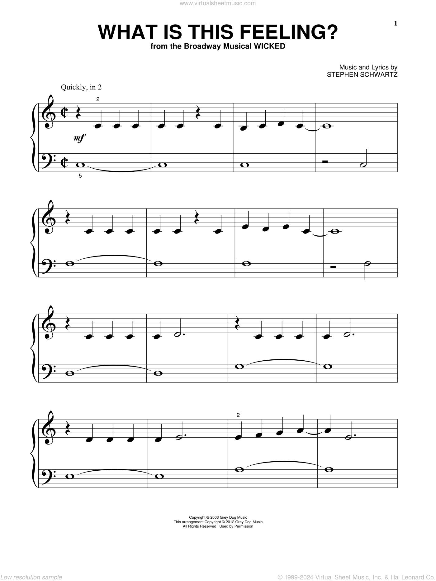 What Is This Feeling? (from Wicked), (beginner) sheet music for piano solo