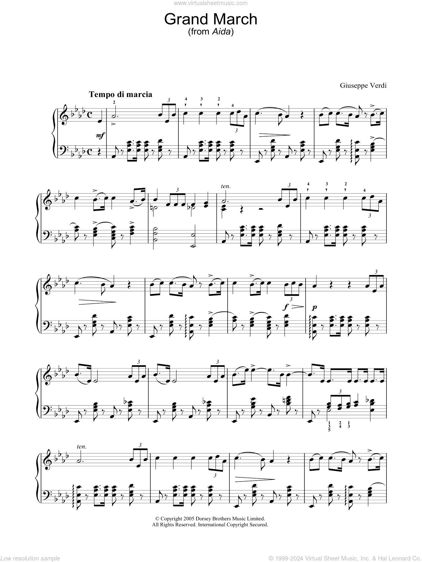 Verdi - Grand March (from Aida) sheet music for piano solo [PDF]