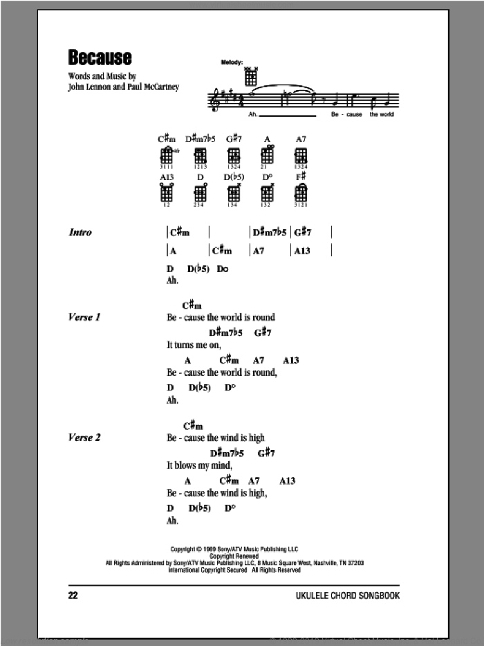 The Beatles: Because sheet music for ukulele (chords) (PDF)