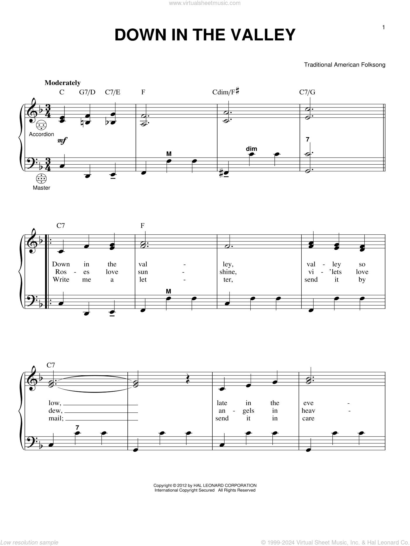 Down In The Valley (arr. Gary Meisner) sheet music for accordion