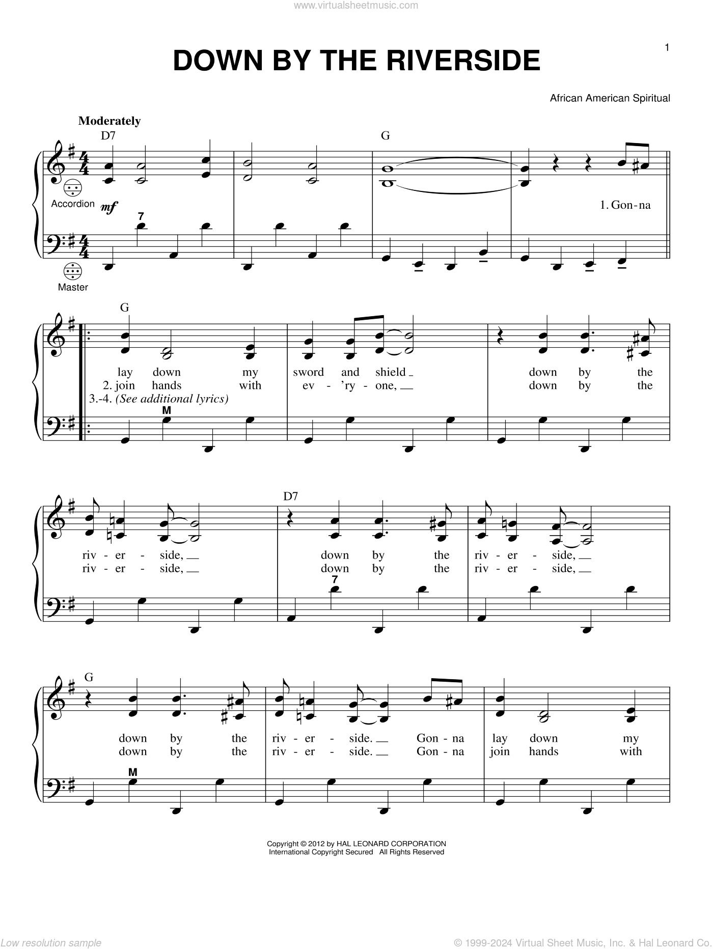 Down By The Riverside sheet music for accordion (PDF-interactive)