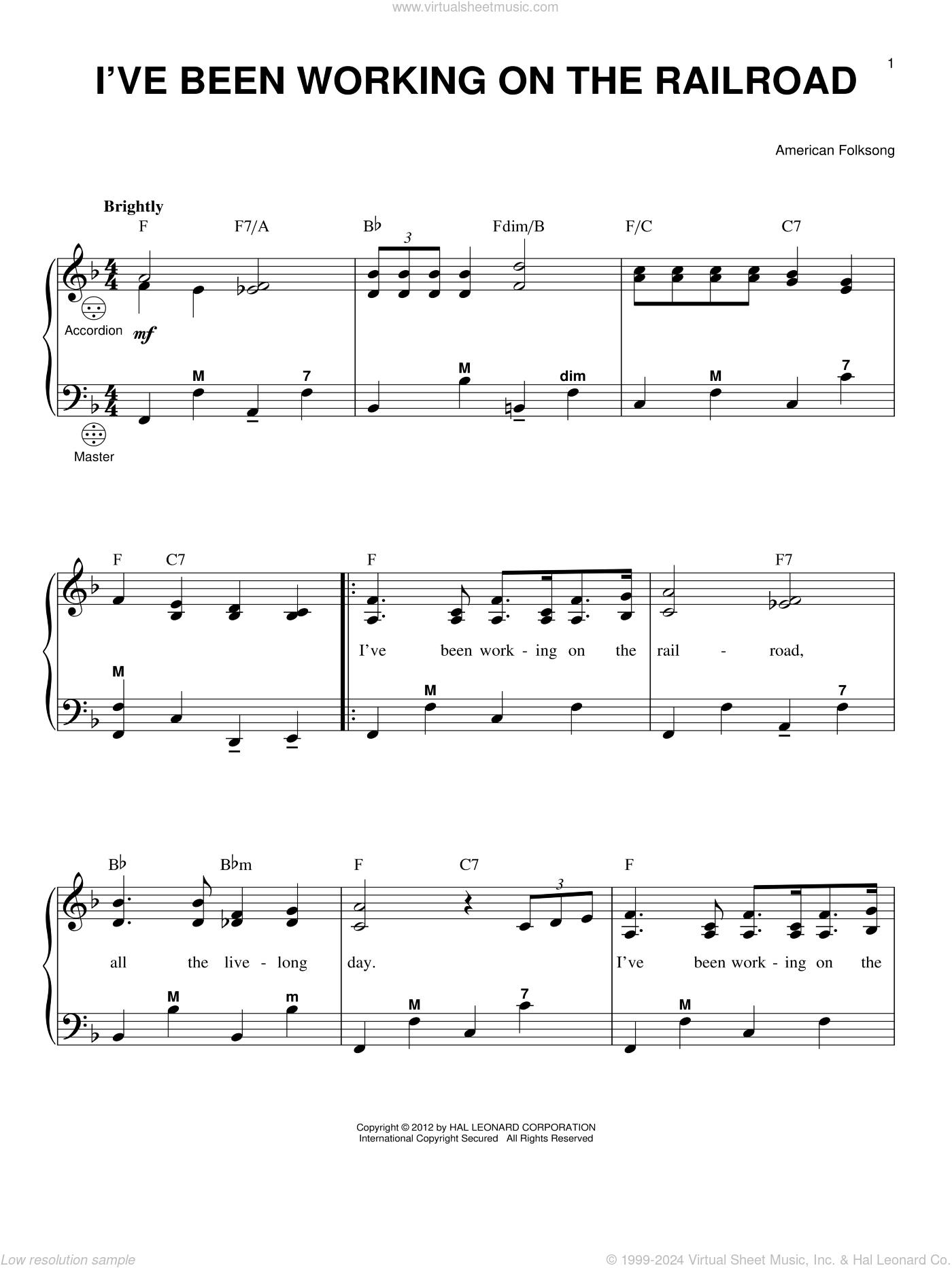 I've Been Working On The Railroad sheet music for accordion (PDF)