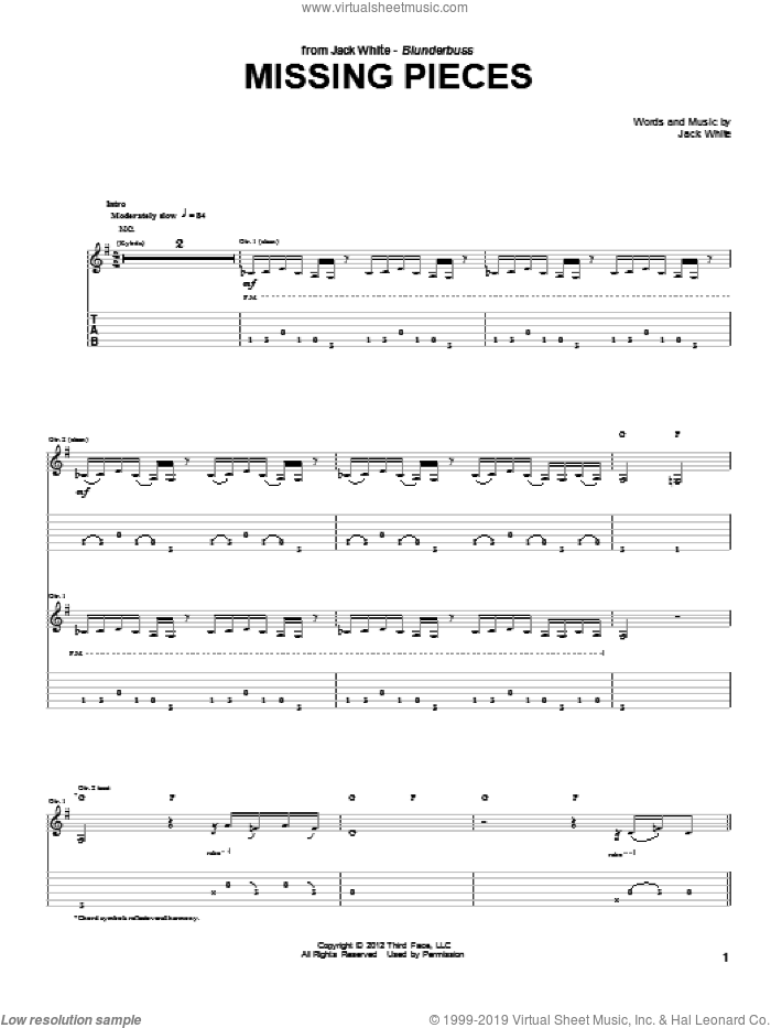 Missing Pieces sheet music for guitar (tablature) (PDF)