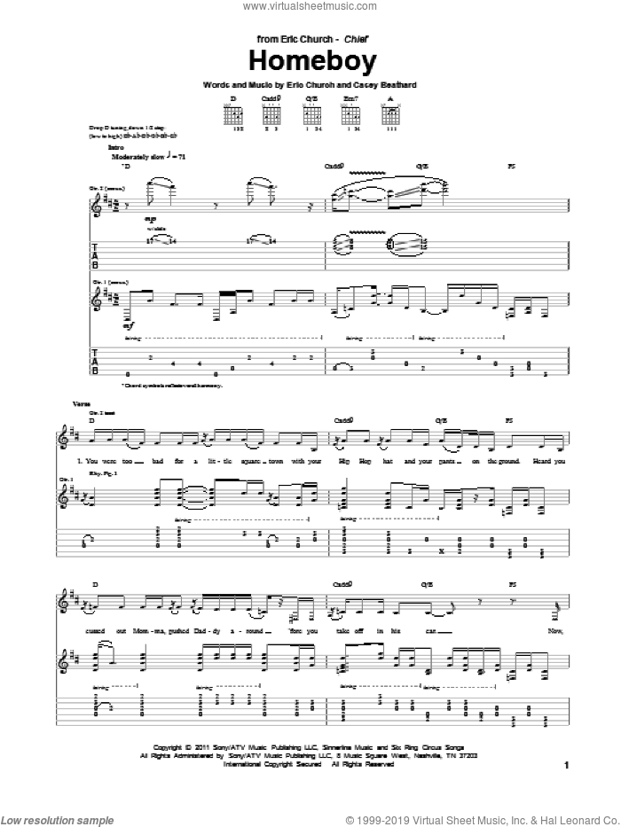 Homeboy sheet music for guitar (tablature) (PDF)