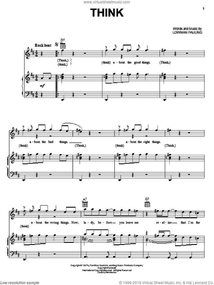 James Brown: Think sheet music for voice, piano or guitar (PDF)
