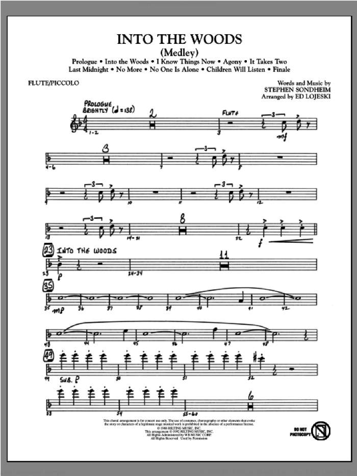 Into The Woods (Medley) (complete set of parts) sheet music for ...