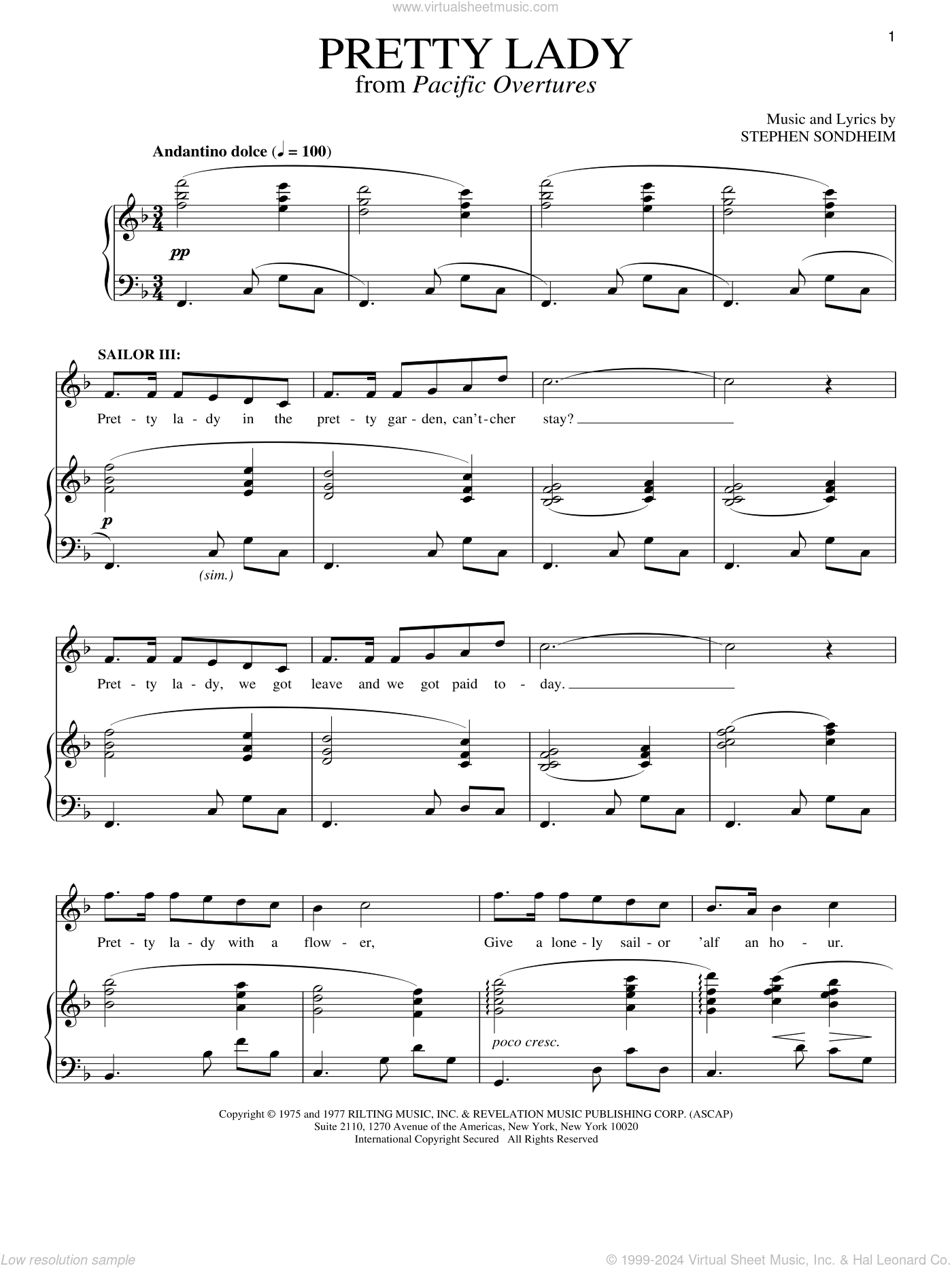 Pretty Lady sheet music for voice and piano (PDF-interactive)