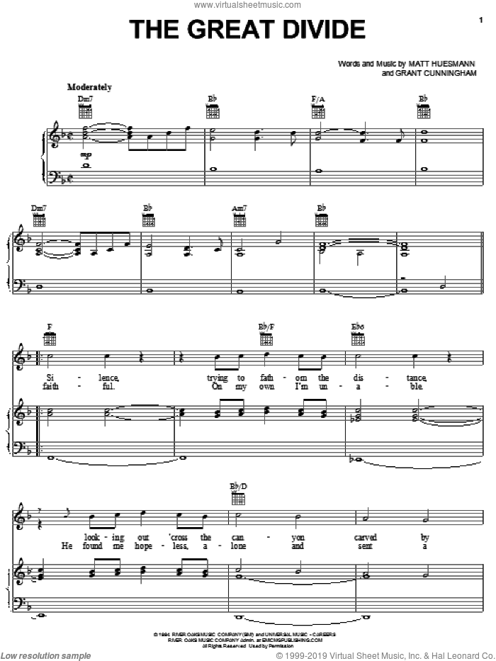 The Great Divide sheet music for voice, piano or guitar (PDF)