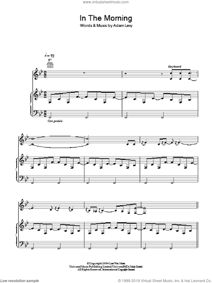 In The Morning sheet music for voice, piano or guitar v2