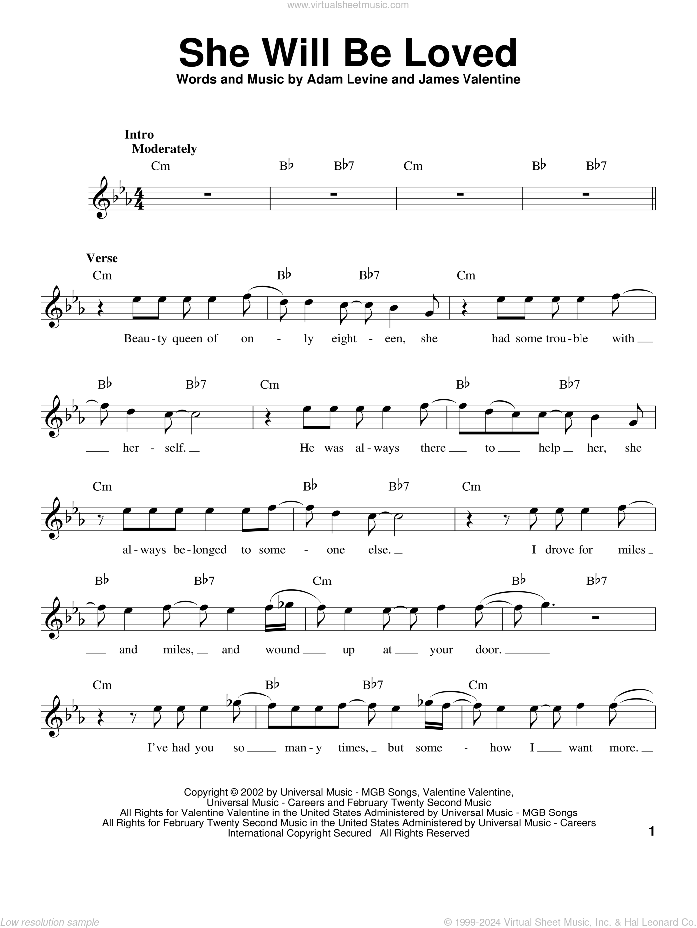 She Will Be Loved sheet music for voice solo (PDF)
