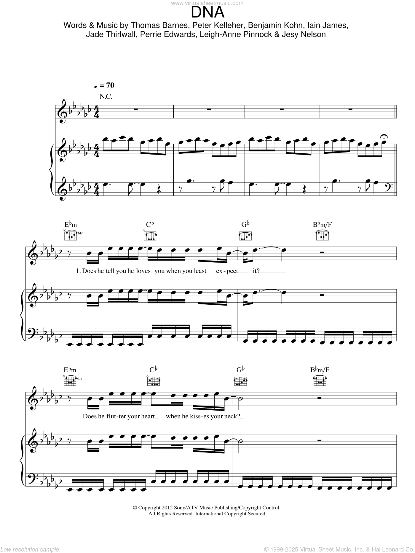 DNA sheet music for voice, piano or guitar (PDF-interactive)