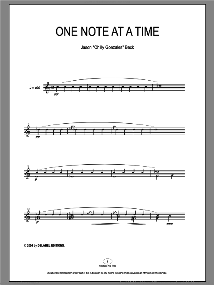 One Note At A Time sheet music for piano solo (PDF)