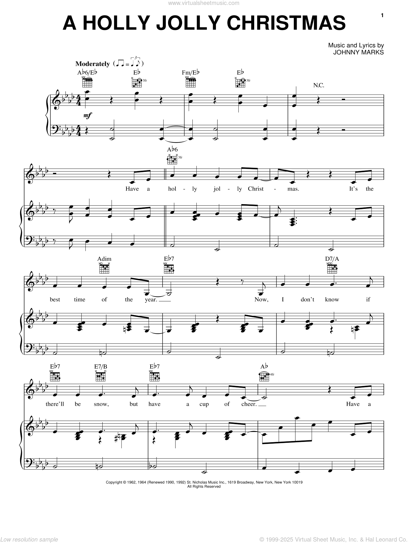 A Holly Jolly Christmas sheet music for voice, piano or guitar
