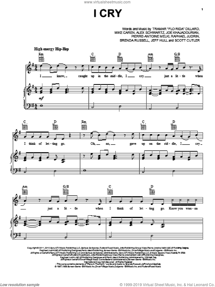 Flo Rida: I Cry sheet music for voice, piano or guitar (PDF)