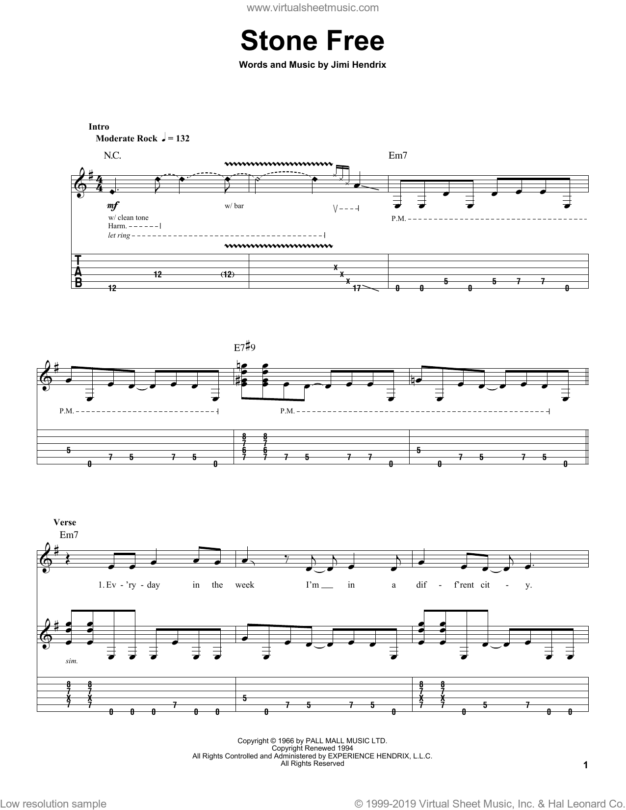 Stone Free sheet music for guitar (tablature, play-along) v4
