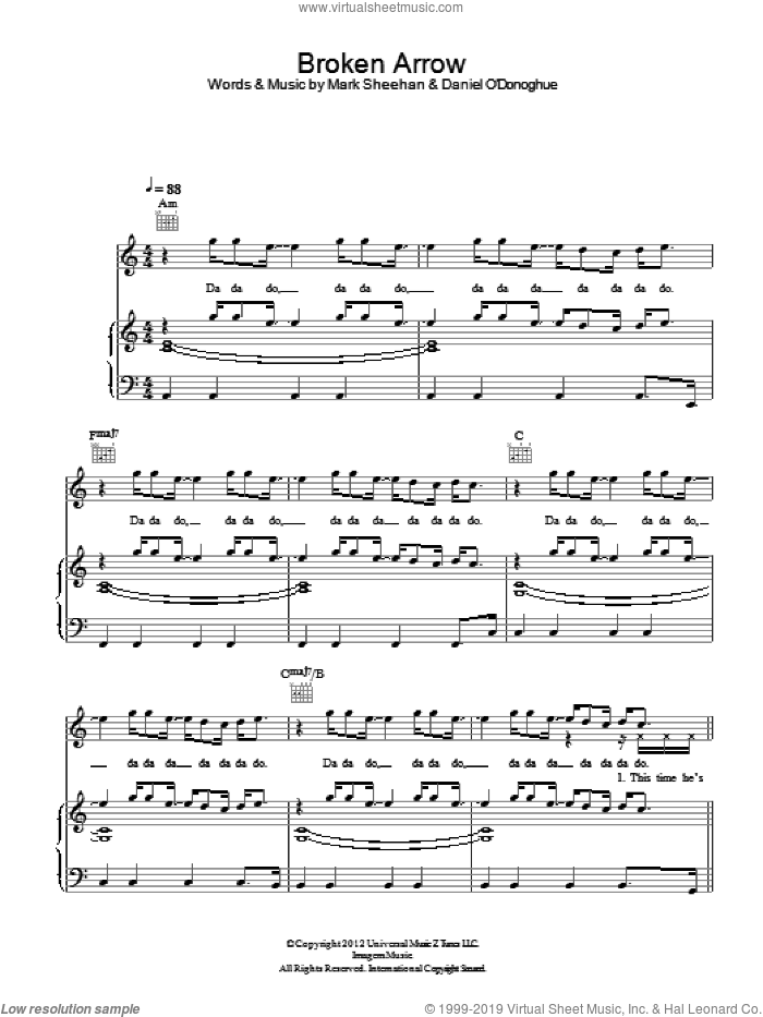 The Script: Broken Arrow sheet music for voice, piano or guitar