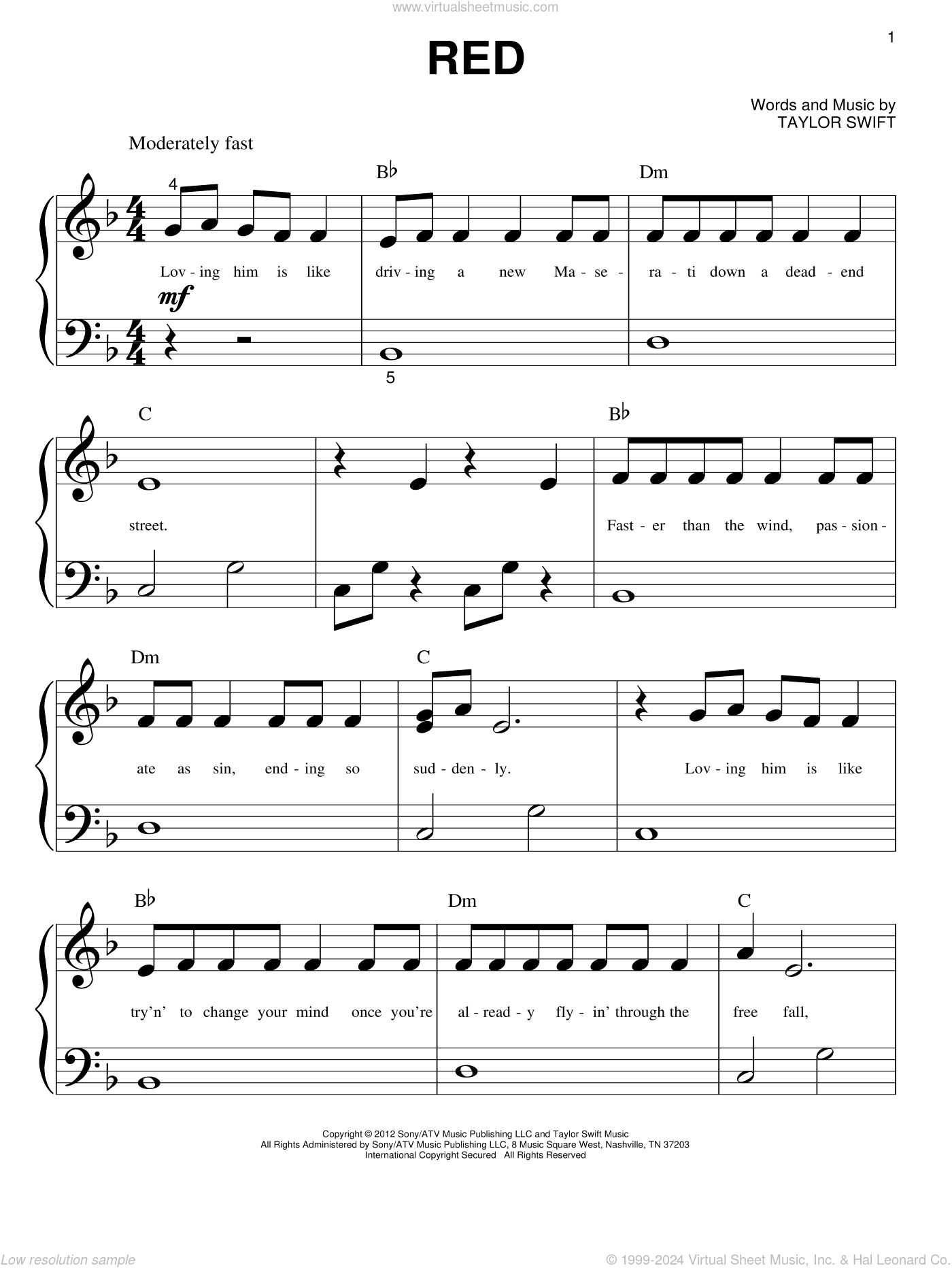 Red sheet music for piano solo (big note book) (PDF-interactive)