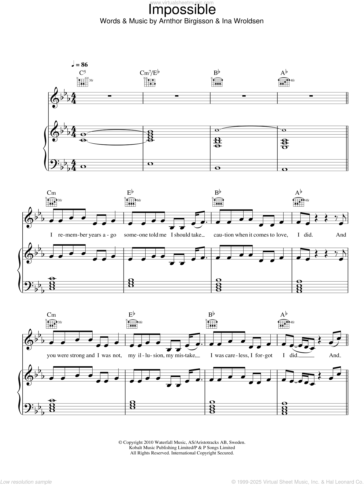 James Arthur: Impossible sheet music for voice, piano or guitar