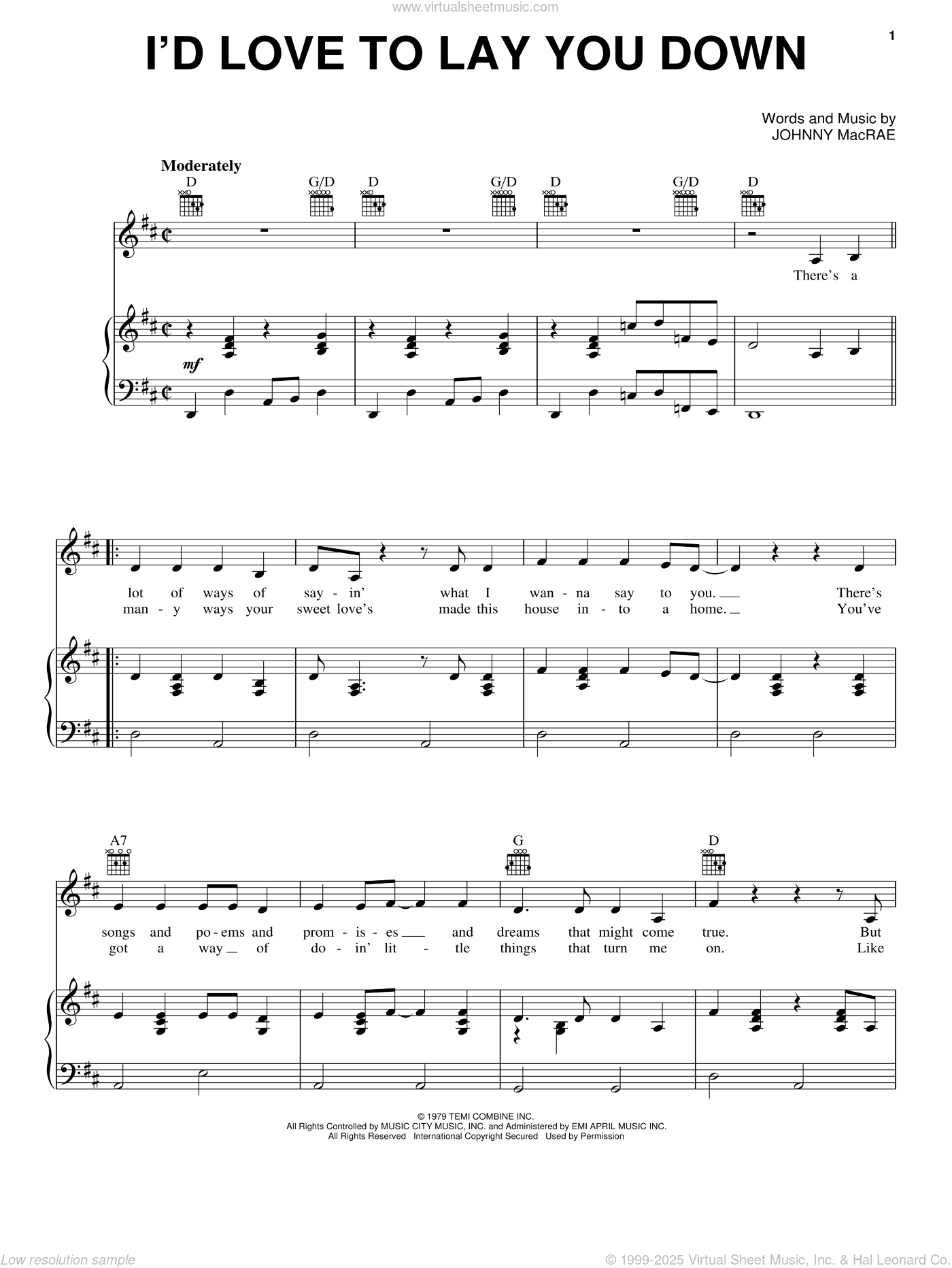 I'd Love To Lay You Down sheet music for voice, piano or guitar