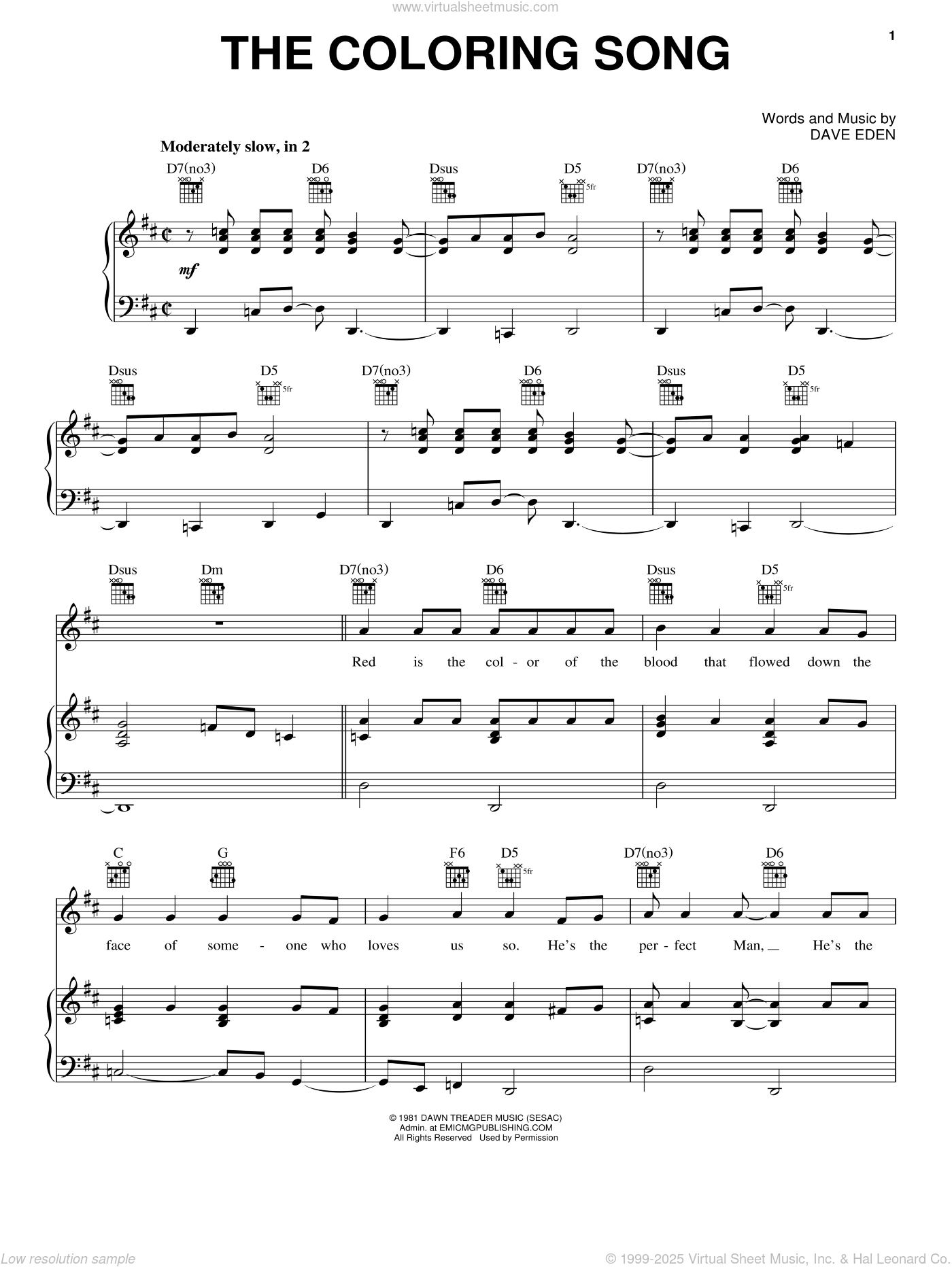 The Coloring Song sheet music for voice, piano or guitar (PDF)