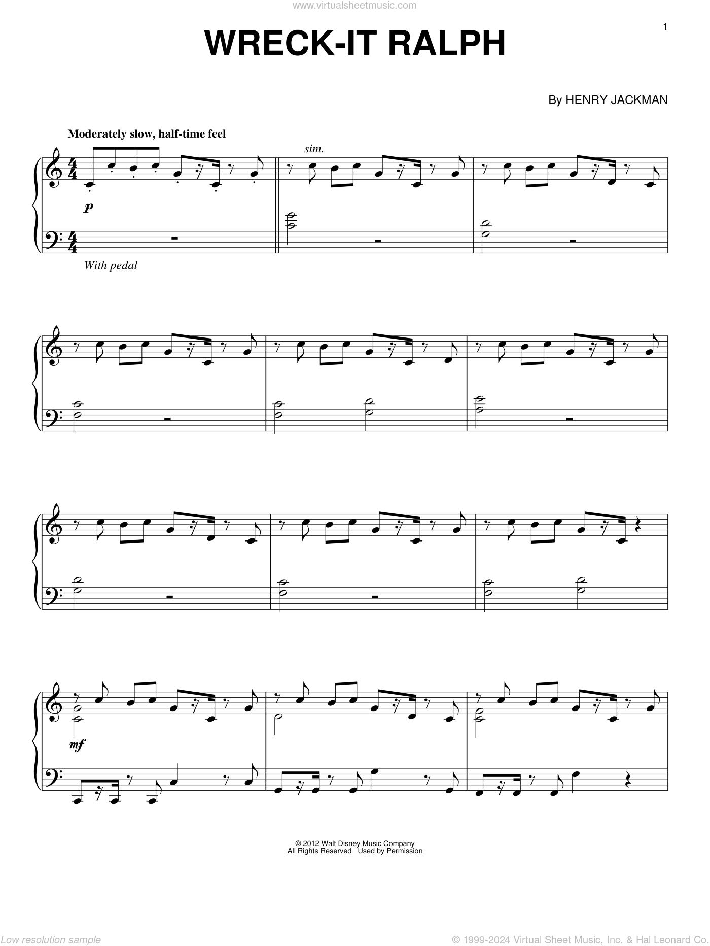 Wreck-It Ralph sheet music for piano solo (PDF-interactive)
