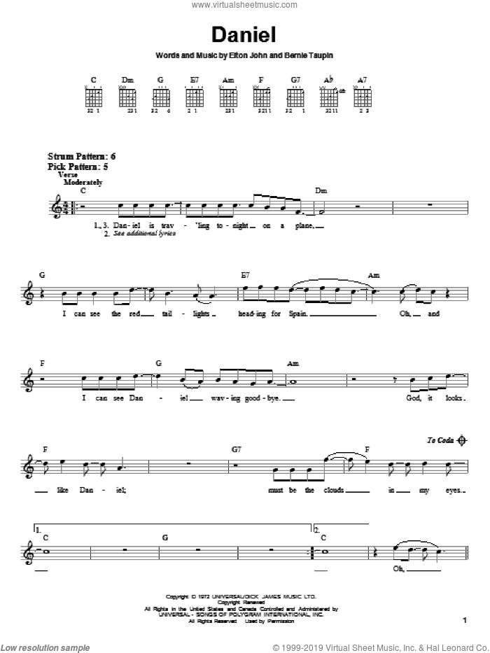 Daniel sheet music for guitar solo (chords) (PDF) v2