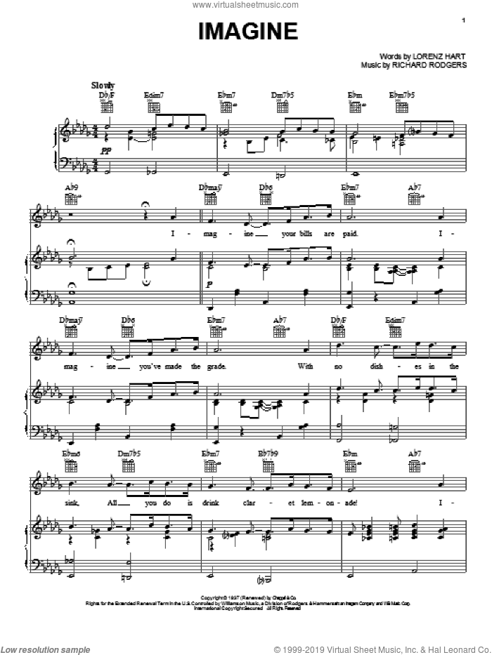 Rodgers & Hart: Imagine sheet music for voice, piano or guitar