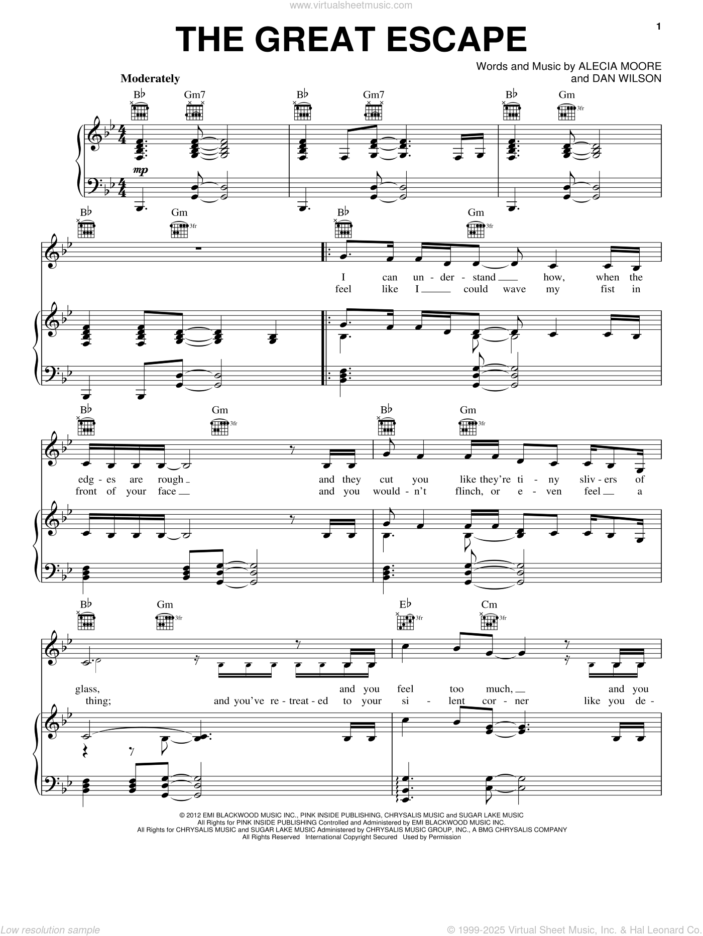 P!nk: The Great Escape sheet music for voice, piano or guitar