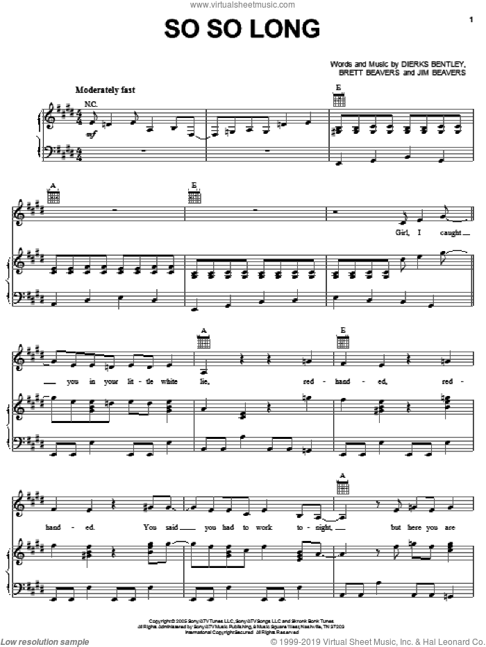 So So Long sheet music for voice, piano or guitar (PDF)