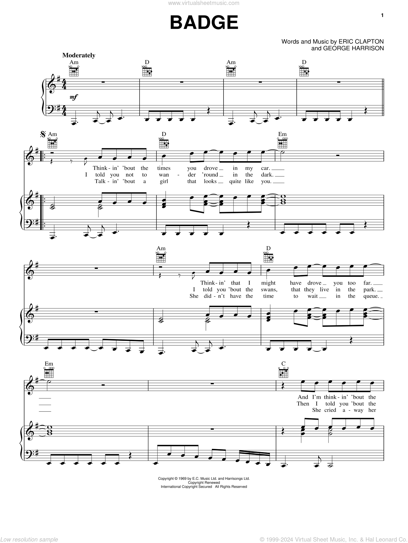 Badge sheet music for voice, piano or guitar (PDF-interactive)