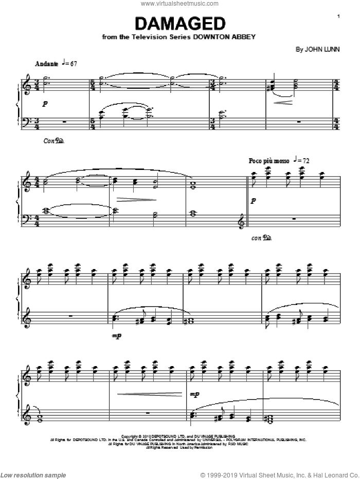 Damaged sheet music for piano solo (PDF-interactive)