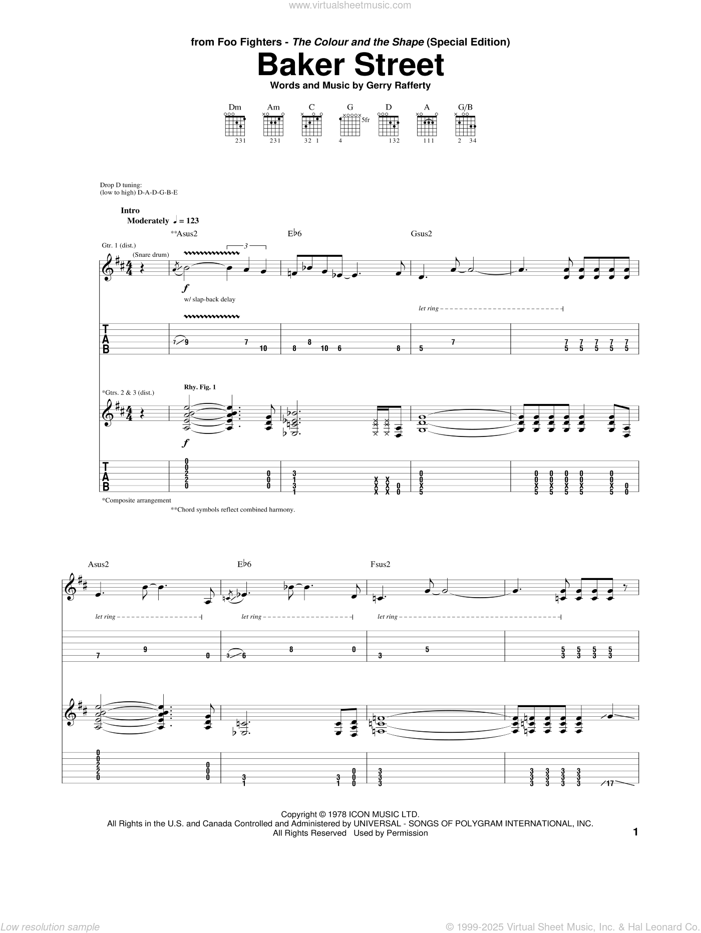 Baker Street sheet music for guitar (tablature) (PDF)
