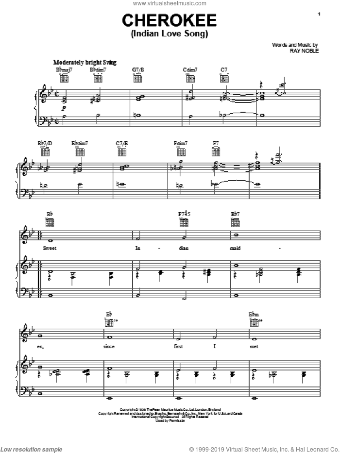 Cherokee (Indian Love Song) sheet music for voice, piano or guitar
