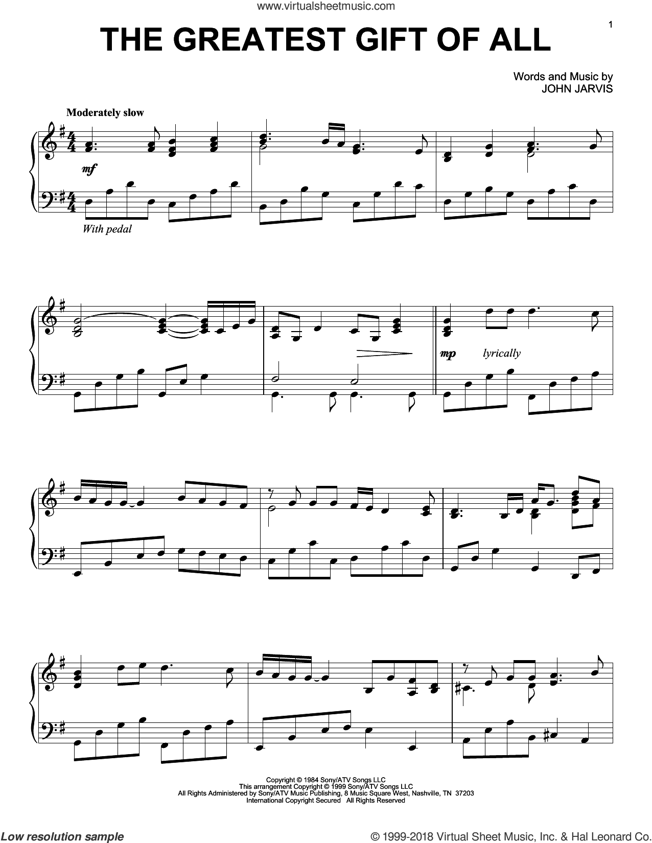 The Greatest Gift Of All sheet music for piano solo (PDF)