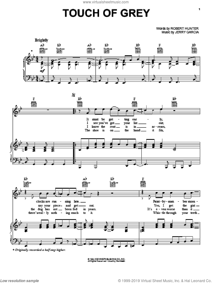 Touch Of Grey sheet music for voice, piano or guitar (PDF)