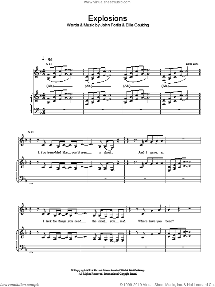 Explosions sheet music for voice, piano or guitar (PDF)