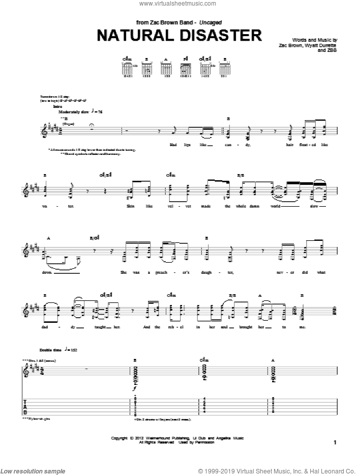 Natural Disaster sheet music for guitar (tablature) (PDF)