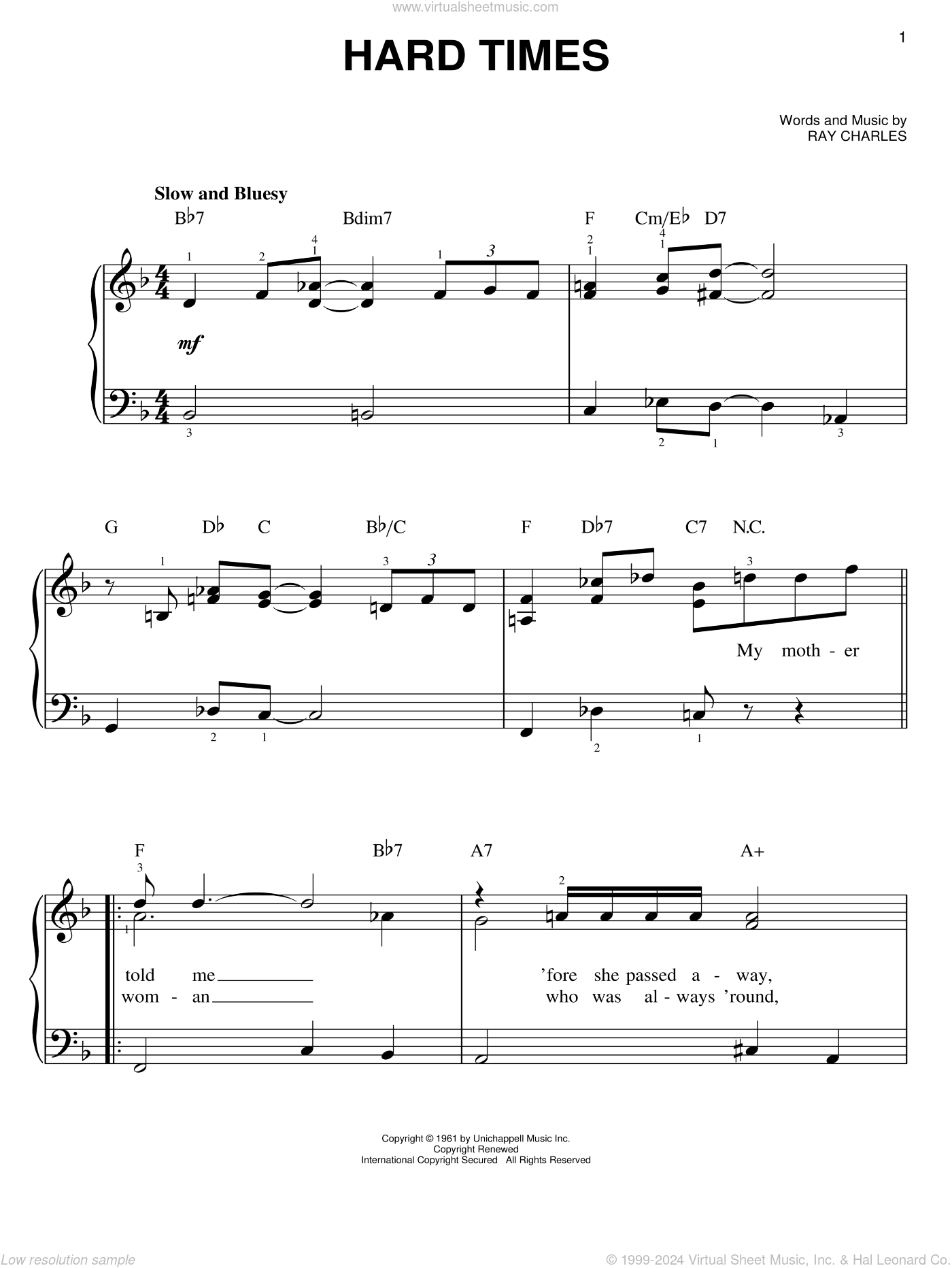 Hard Times sheet music for piano solo (PDF-interactive)
