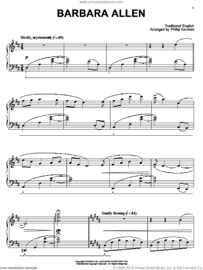 Traditional English Ballad: Barbara Allen sheet music for piano solo