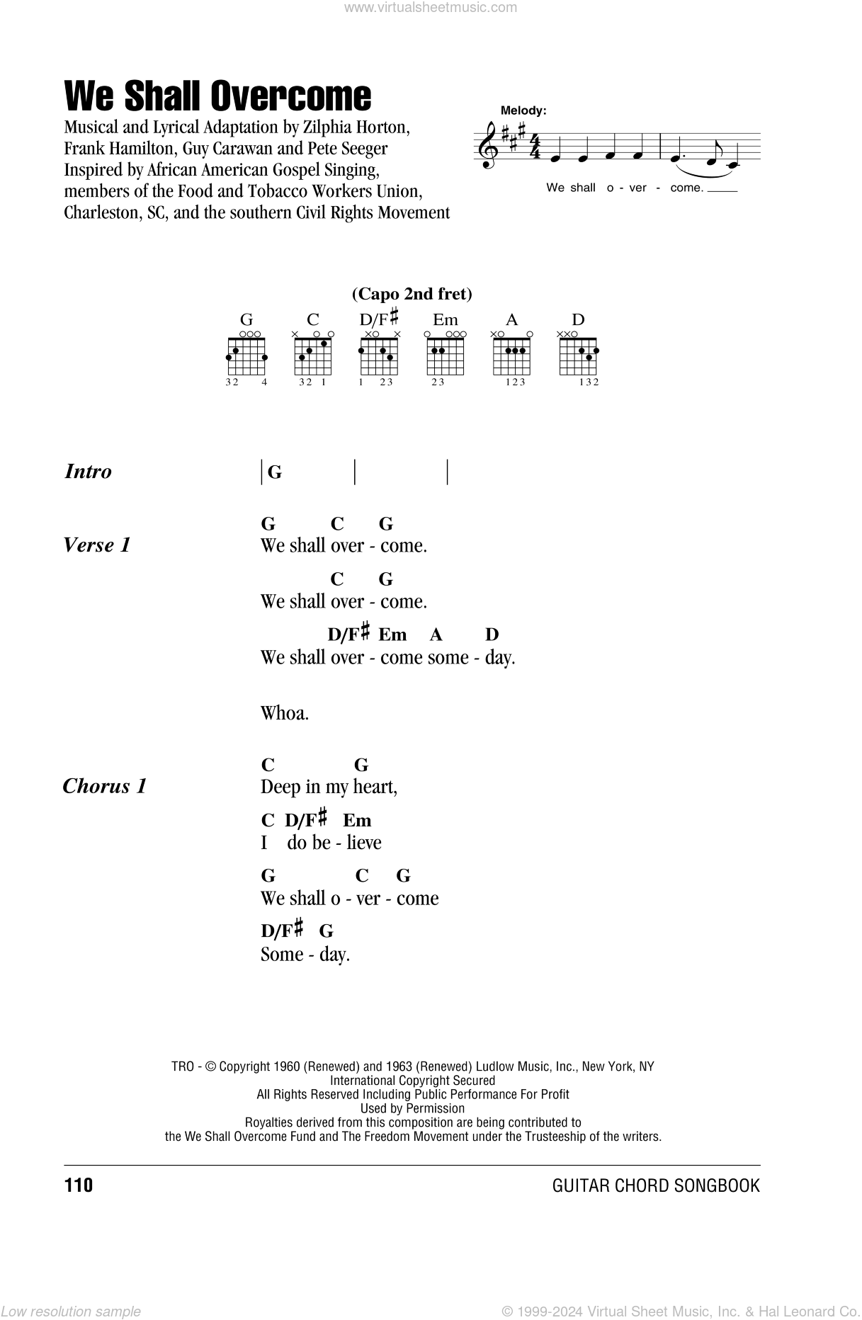 Peter, Paul & Mary: We Shall Overcome sheet music for guitar (chords)