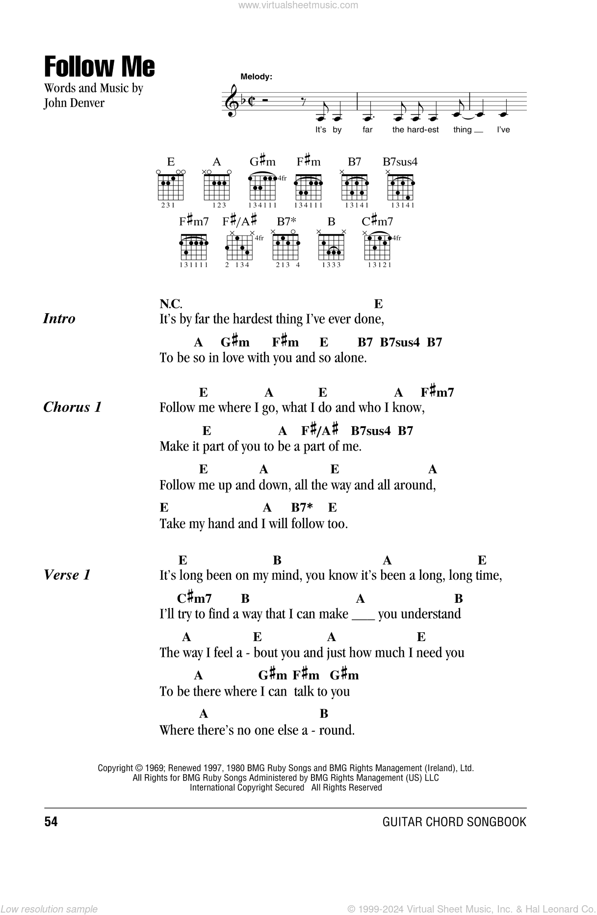 Follow Me sheet music for guitar (chords) (PDF)