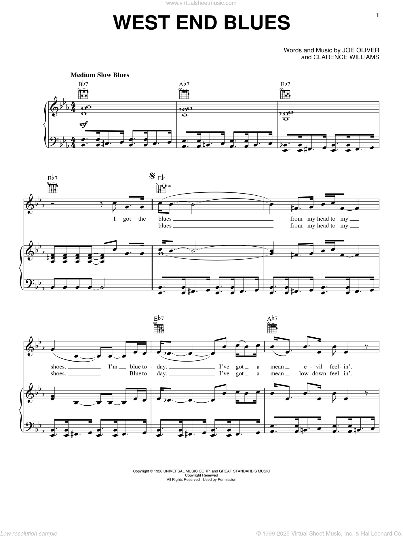 West End Blues sheet music for voice, piano or guitar (PDF)