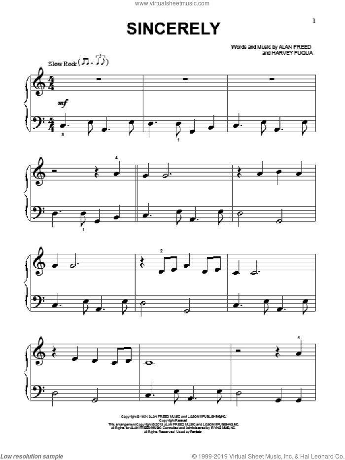 Sincerely sheet music for piano solo (PDF)