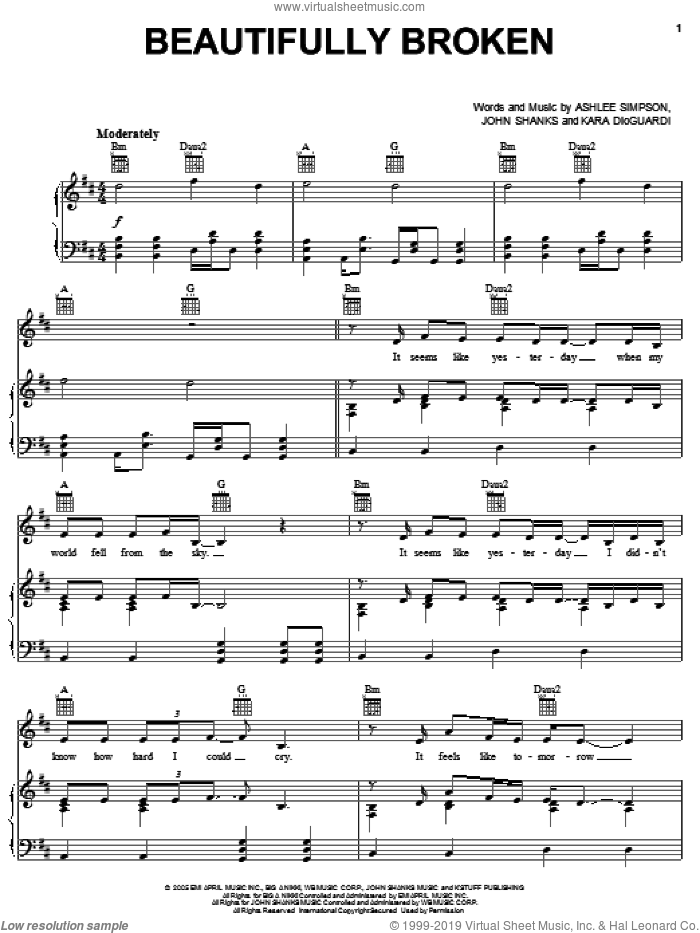 Beautifully Broken sheet music for voice, piano or guitar (PDF)
