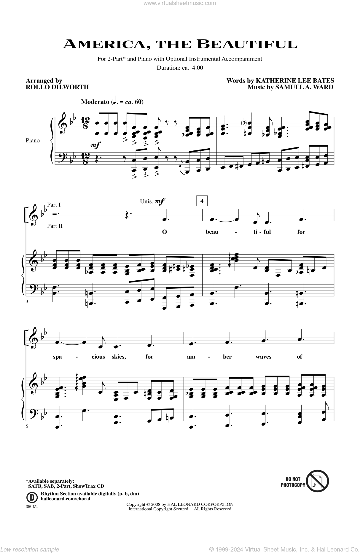 America, The Beautiful sheet music for choir (2-Part) (PDF)