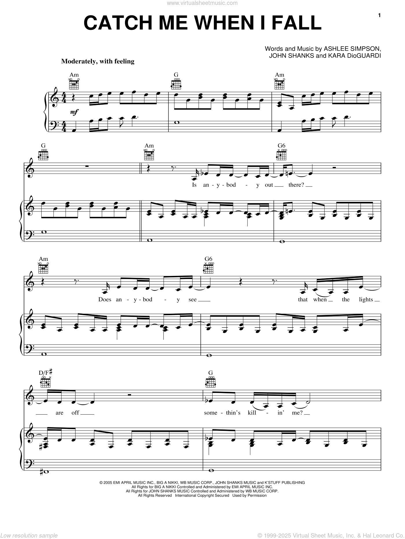 Catch Me When I Fall sheet music for voice, piano or guitar (PDF)