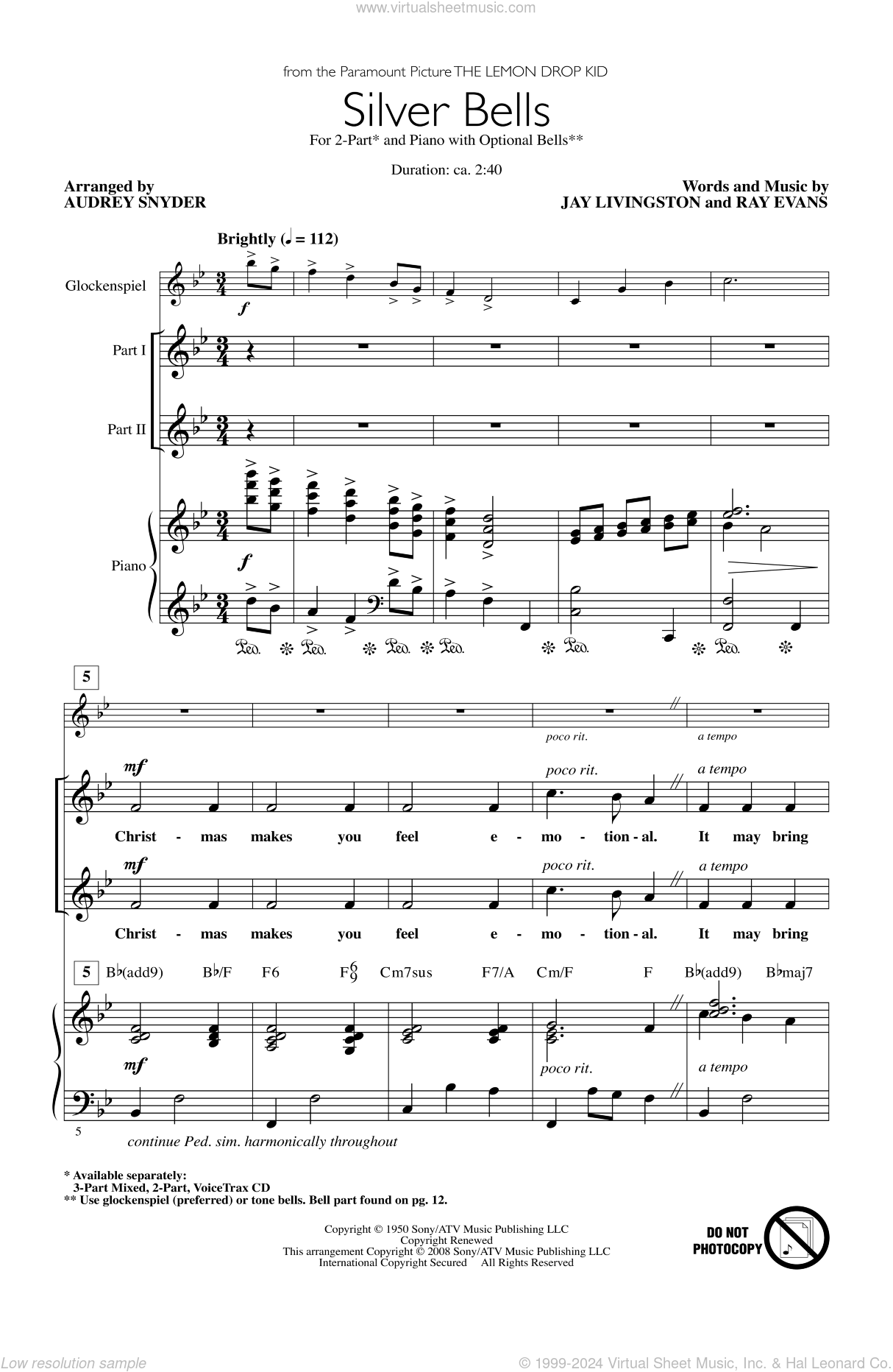 Silver Bells sheet music for choir (2-Part) (PDF)