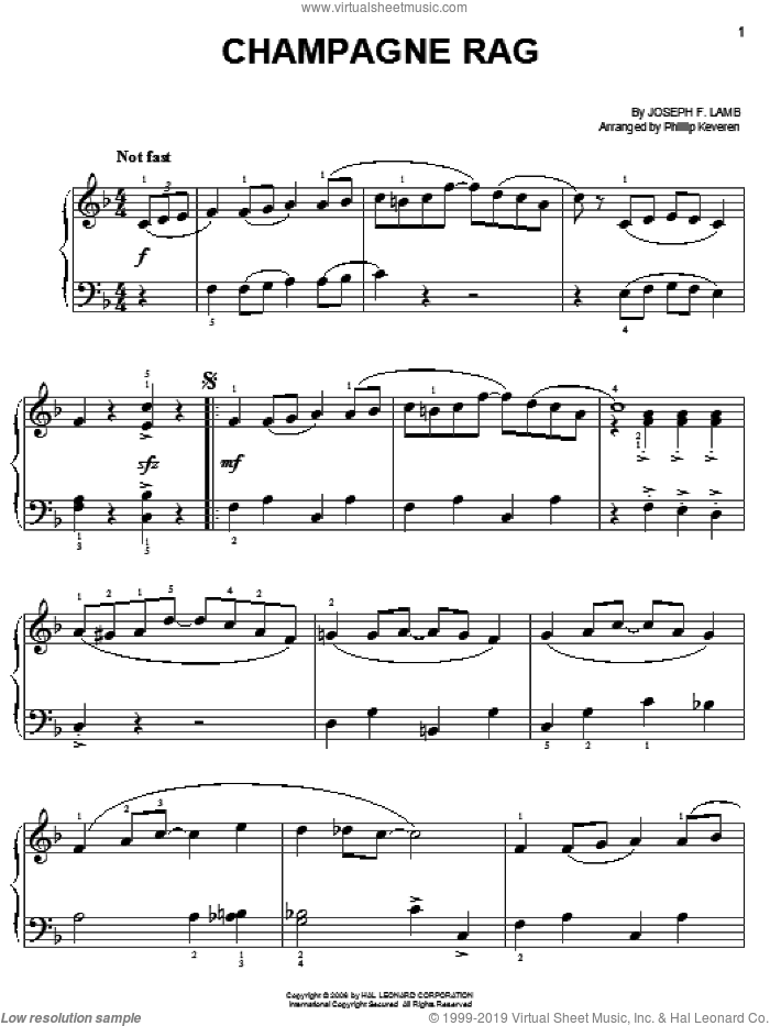 Champagne Rag (arr. Phillip Keveren) sheet music (easy) for piano solo