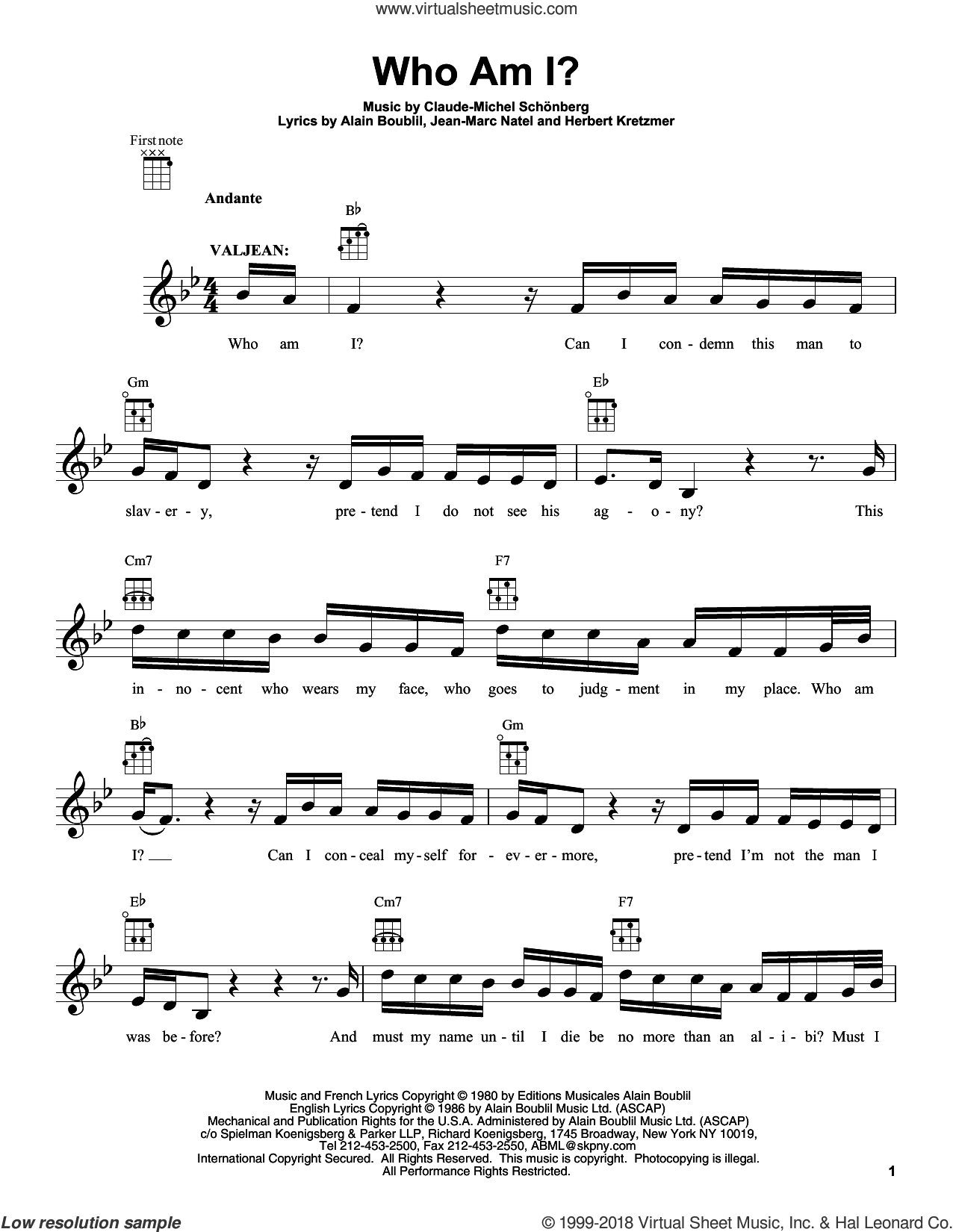 Who Am I? sheet music for ukulele (PDF)