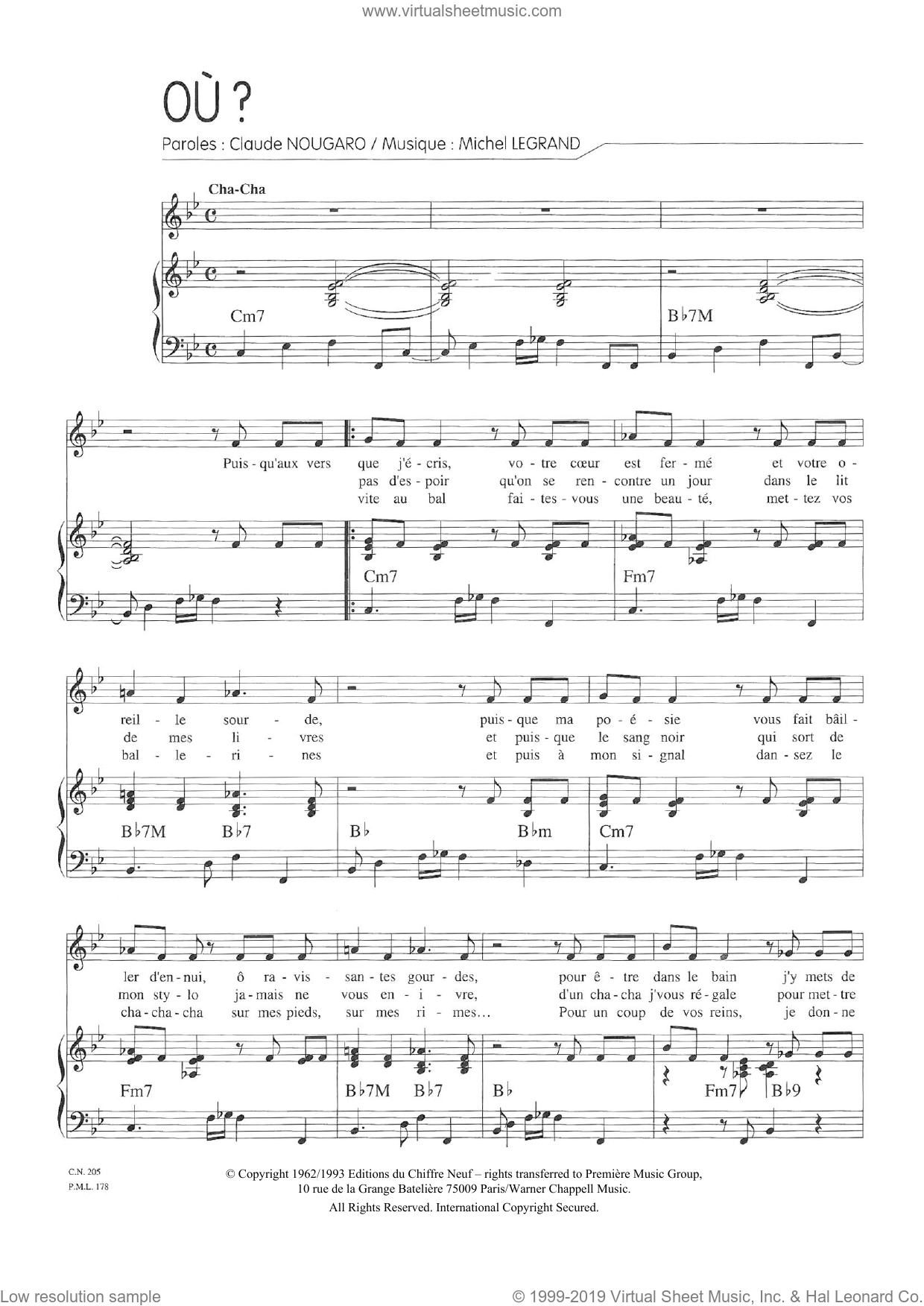 Ou? sheet music for voice and piano (PDF)